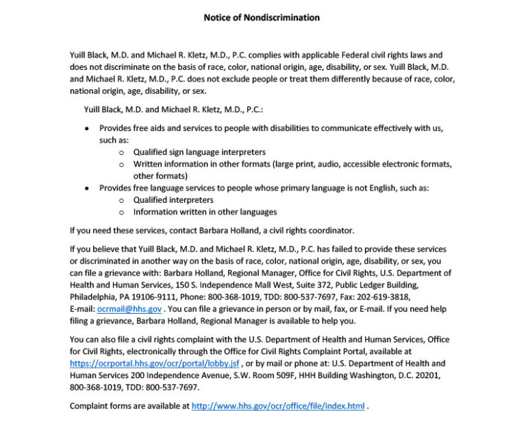 Notice Of Nondiscrimination Black And Kletz Allergy